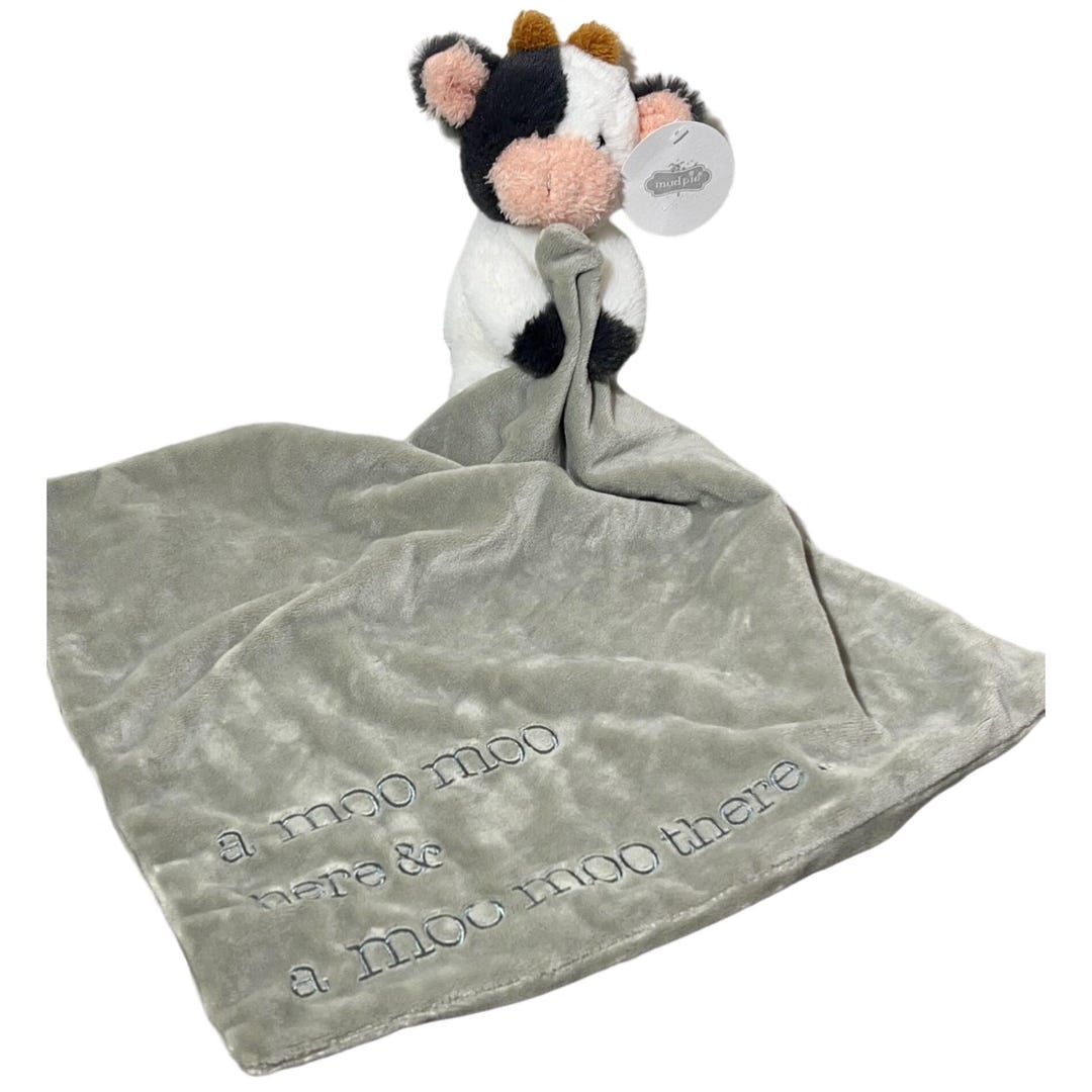 Mud Pie Cow Lovey Security Blanket Plush Baby Blue Moo Embroidered ...