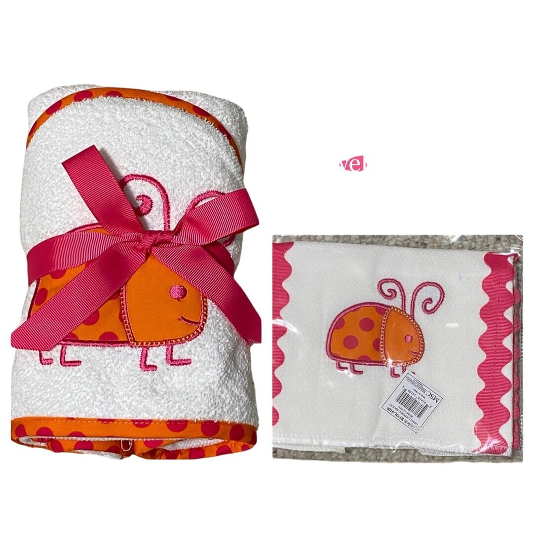 Mainstreet Collection 2pc Set Ladybug Pink Orange Hood Towel Burp Cloth ...