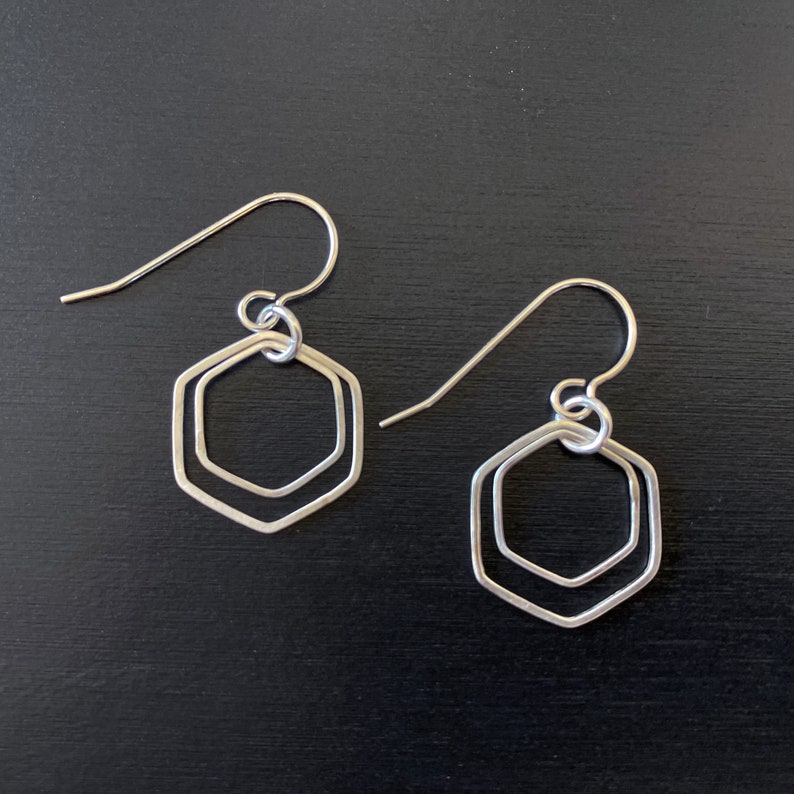 Sterling Silver Hexagon Studs. Geometric Honeycomb Earrings for Mothers ...