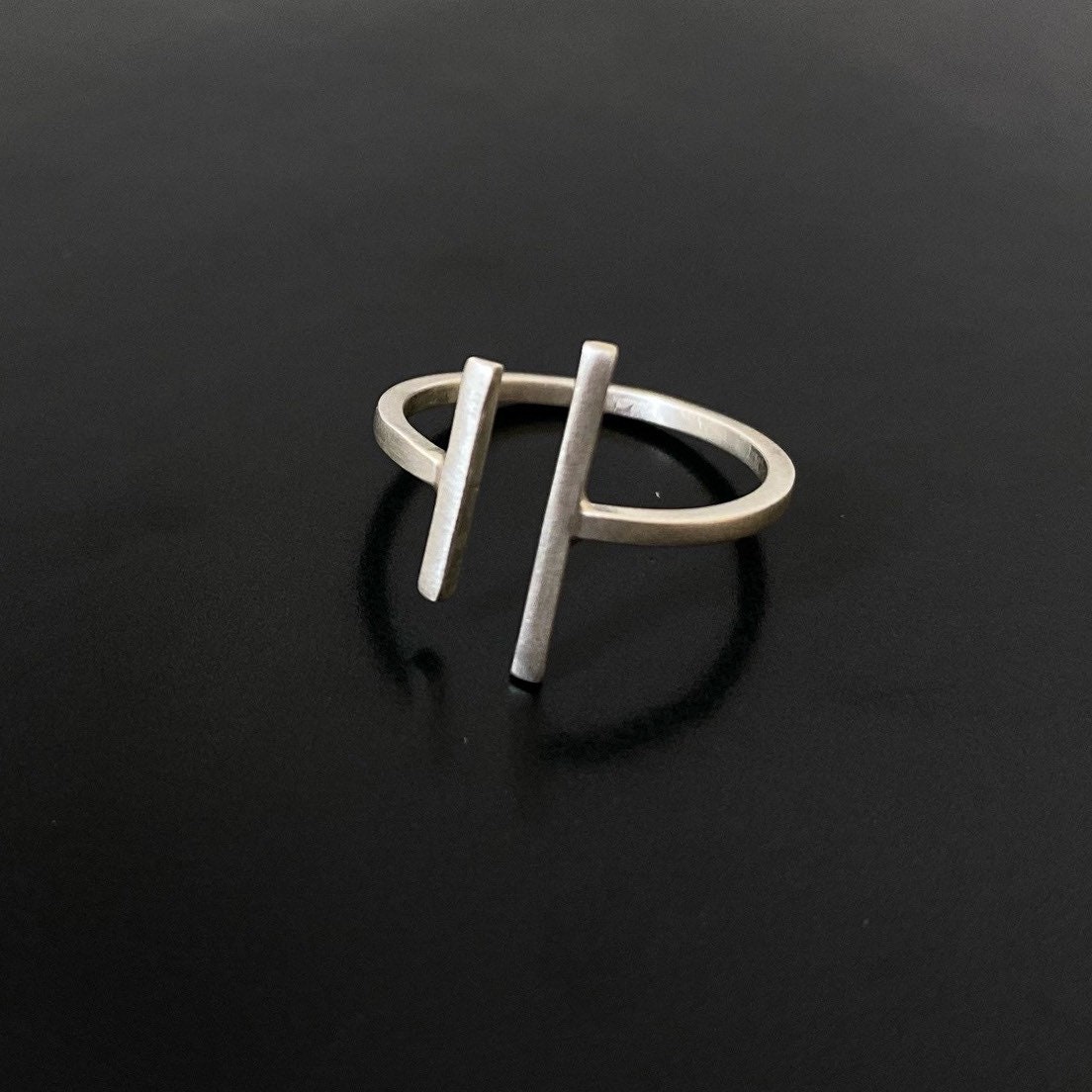Adjustable Sterling Silver T Ring. Double Bar Open Cuff Ring. - Etsy