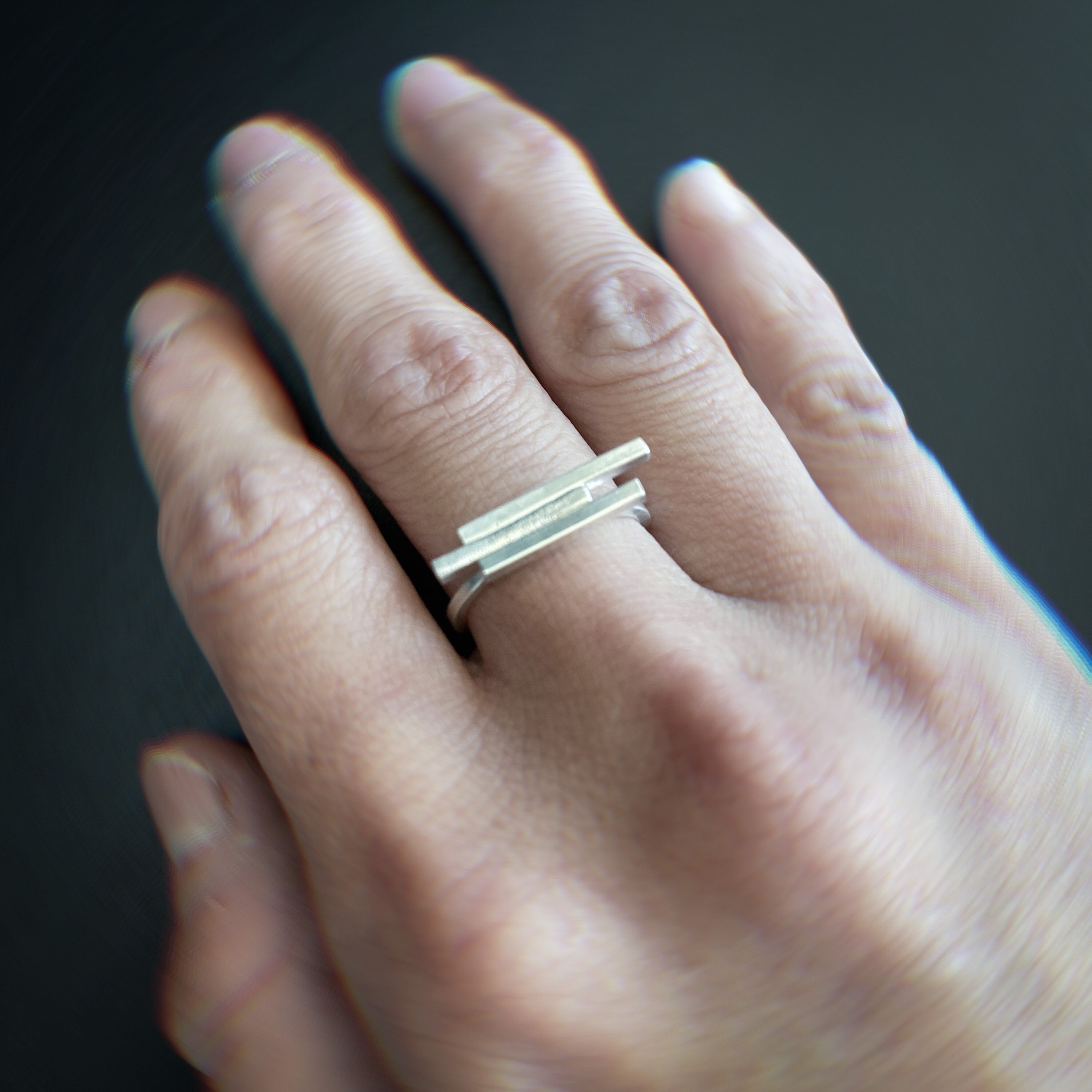 Asymmetric Bar Ring. Silver Statement Ring Stacking Contrast | Etsy