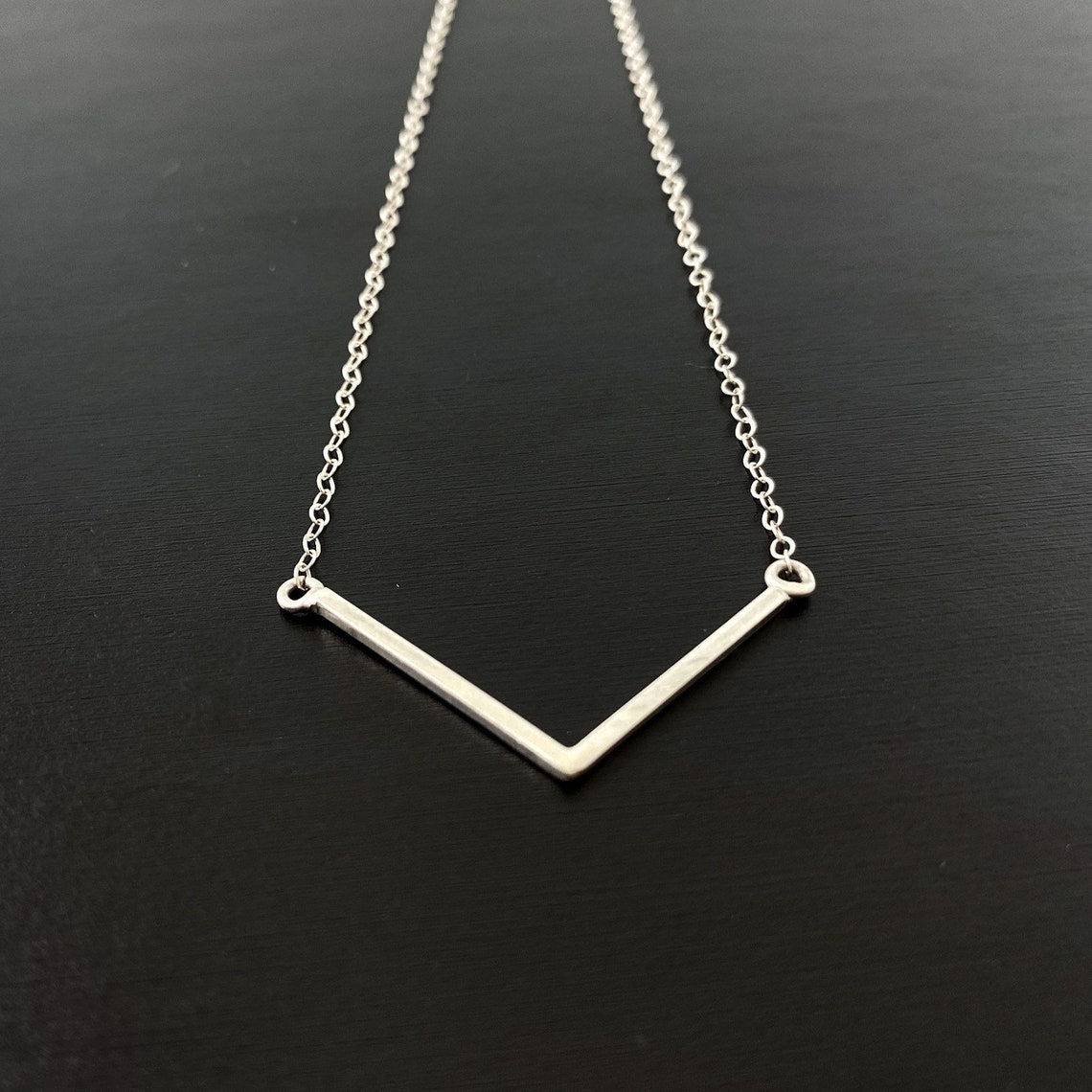 Silver V Necklace Dainty Chevron Bar Necklace Versatile | Etsy
