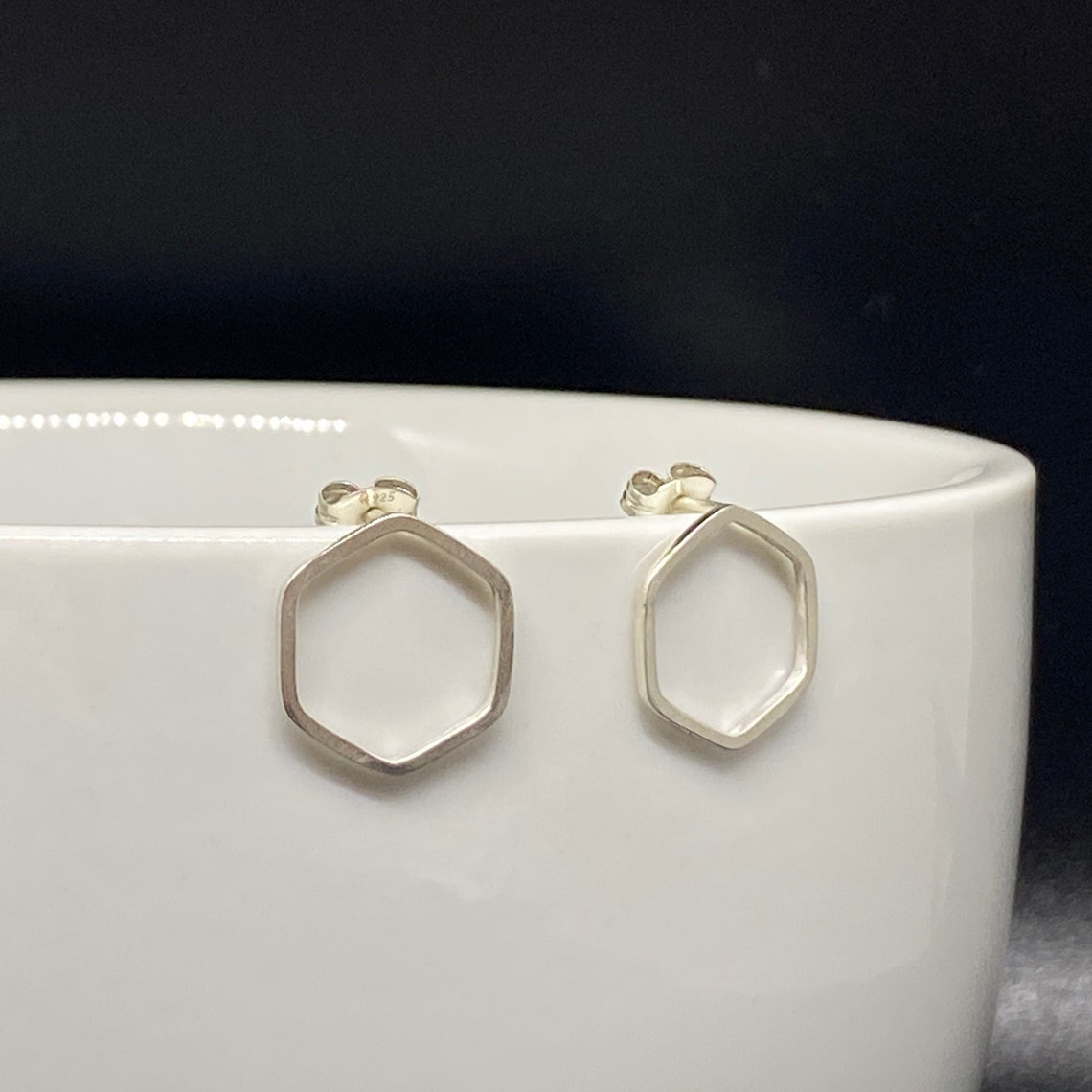 Sterling Silver Hexagon Studs. Geometric Honeycomb Earrings for Mothers ...