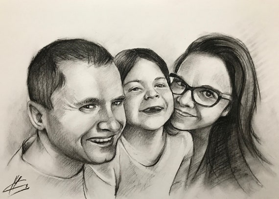 Drawing & Illustration Family portrait drawing from photo Personalised ...