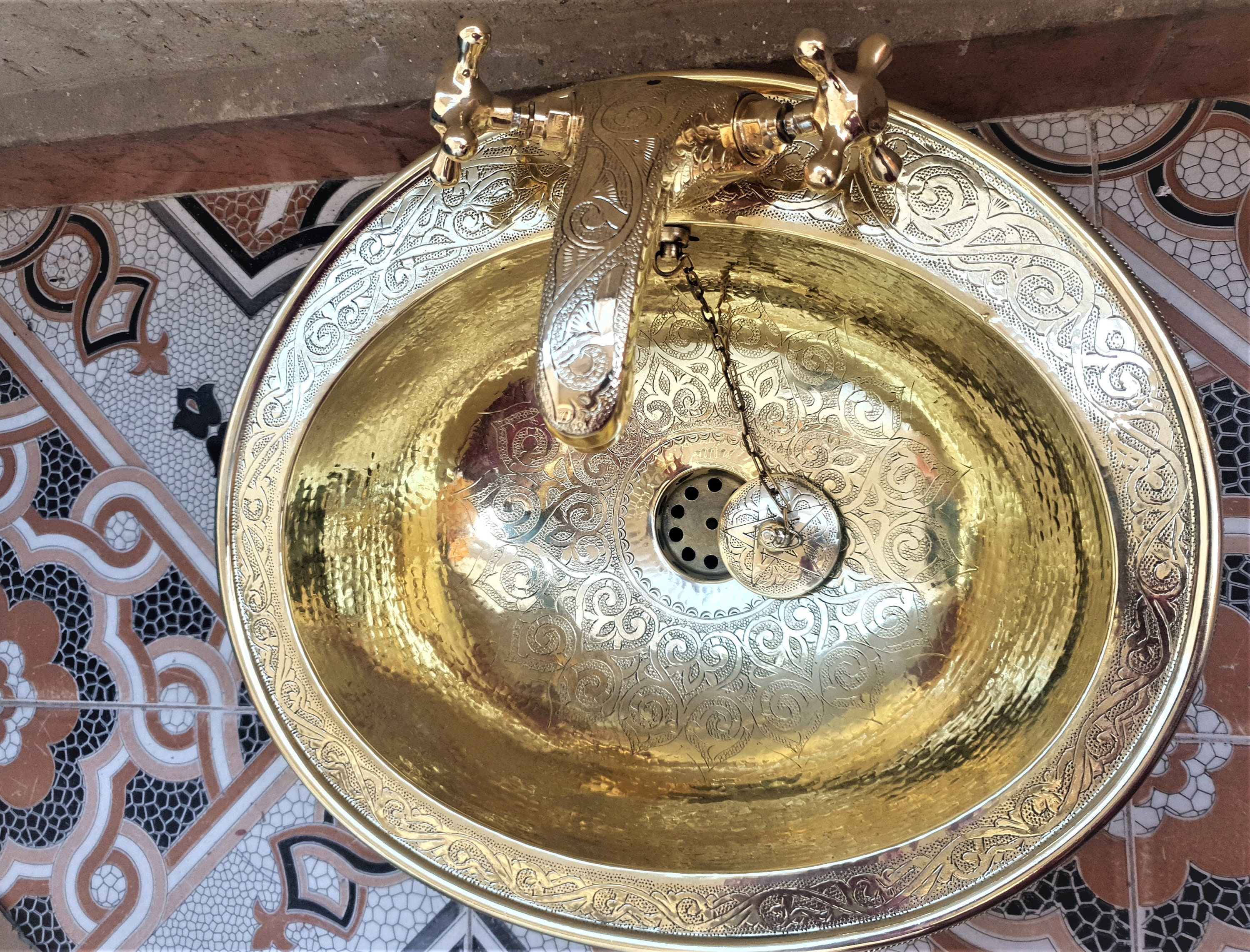 Double Brass Bathroom Sink Wash Basin With Faucet Brass - Etsy