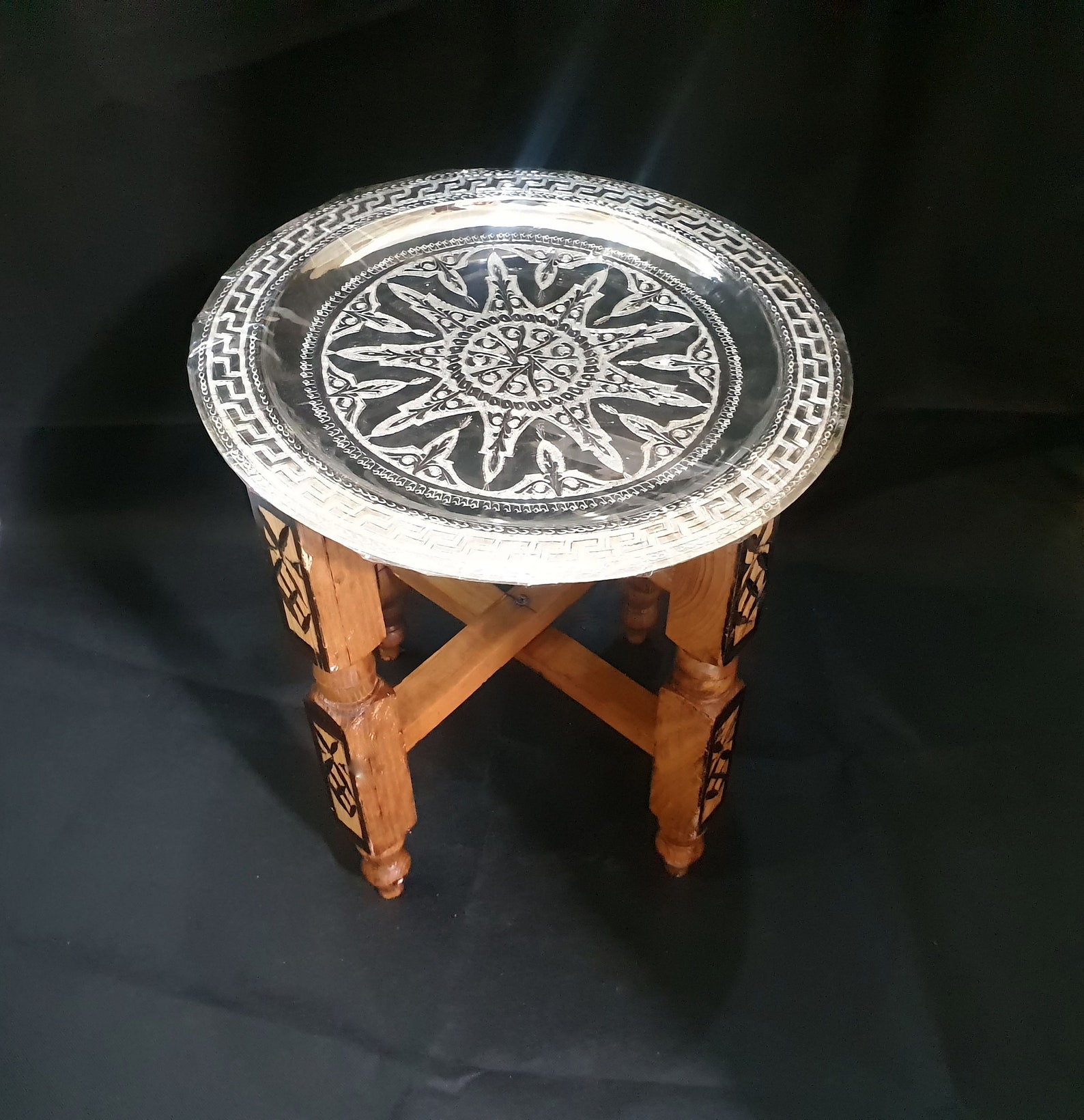Moroccan End Table With Serving Tray Brass Round Tray - Etsy