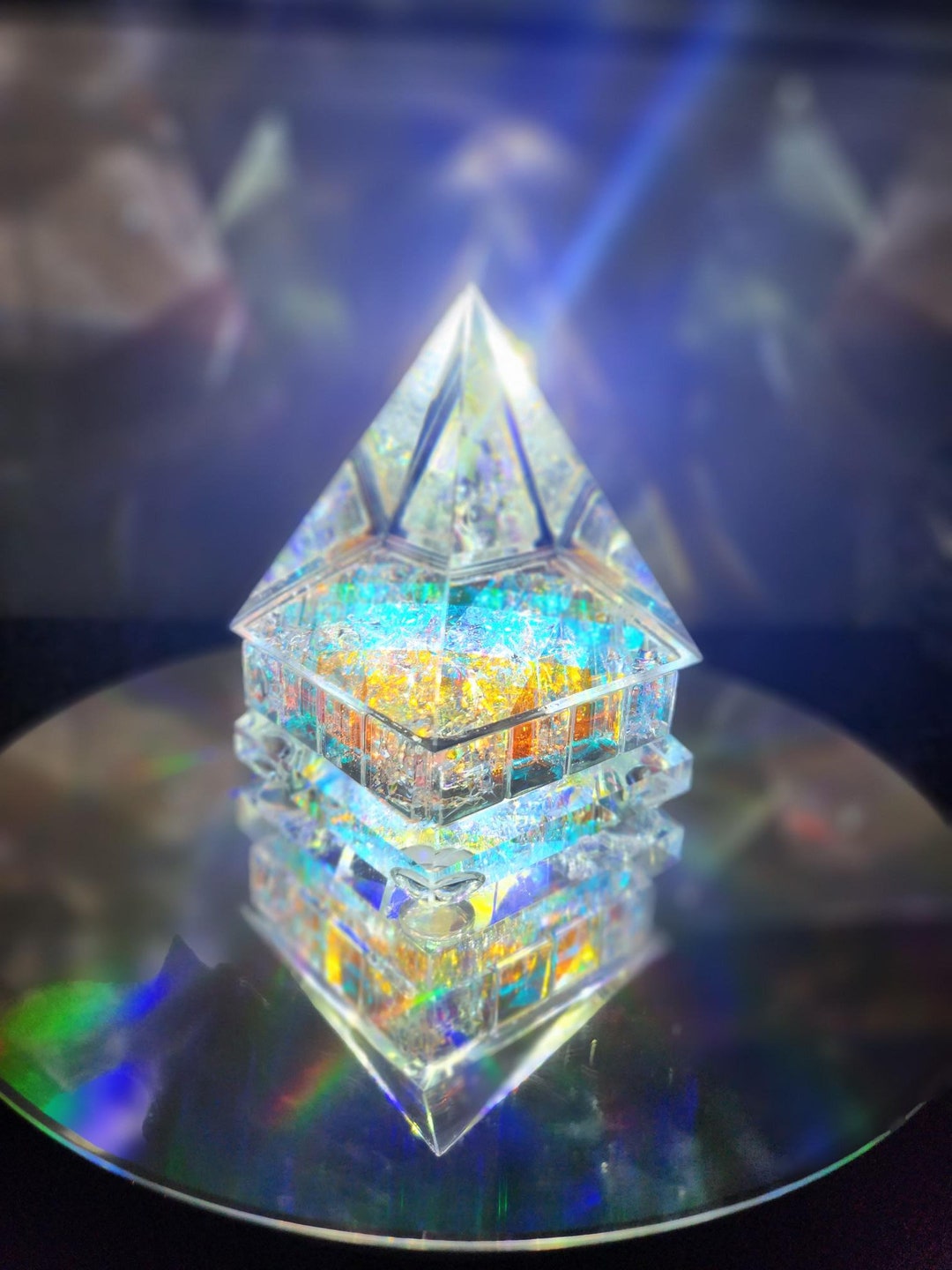 Crystal Dichroic Art Glass Cube Chakras Autism Pyramid Uranium UFO Storms Rubik Kaleidescope ...