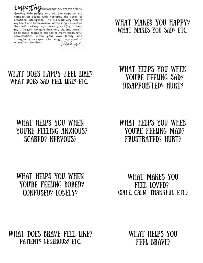 Printable Conversation Starters | EMPATHY | Emotional Literacy Tools ...