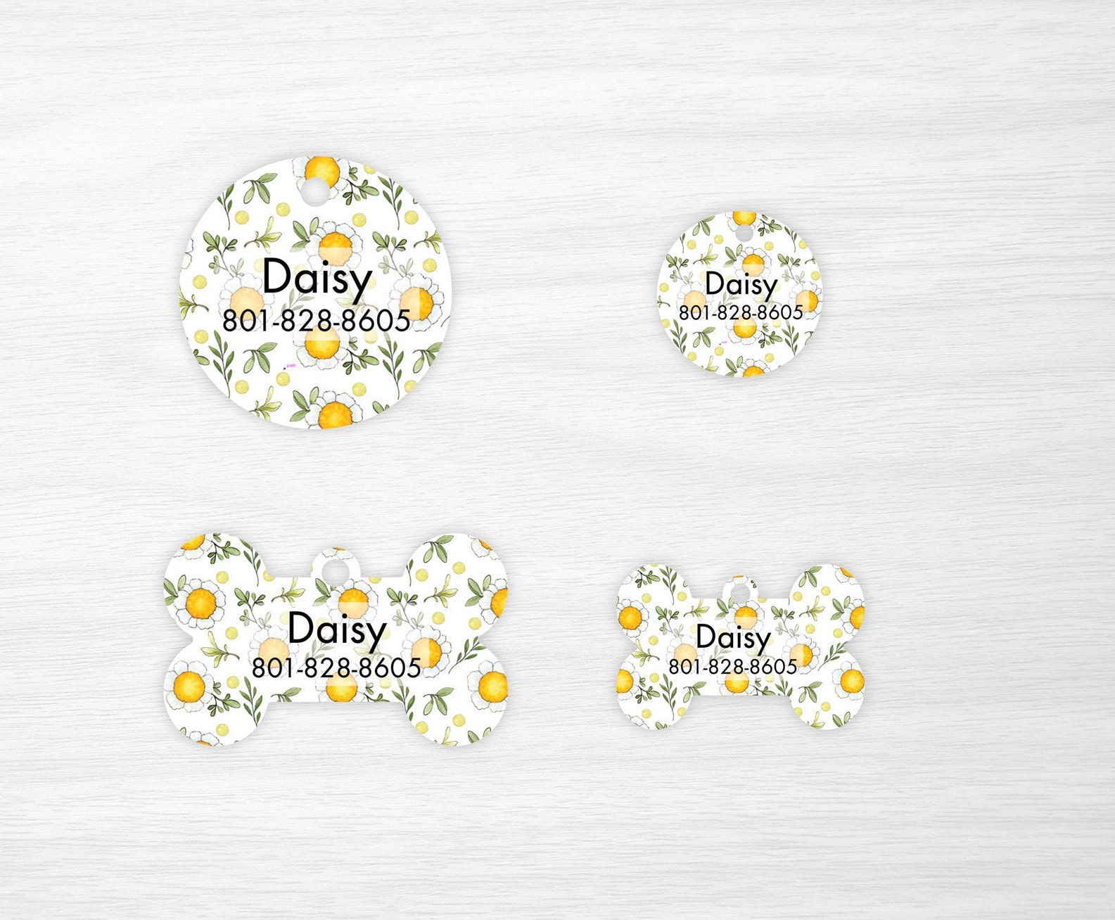 Daisy Flower Illustration Watercolor Personalized Pet Tags | Etsy