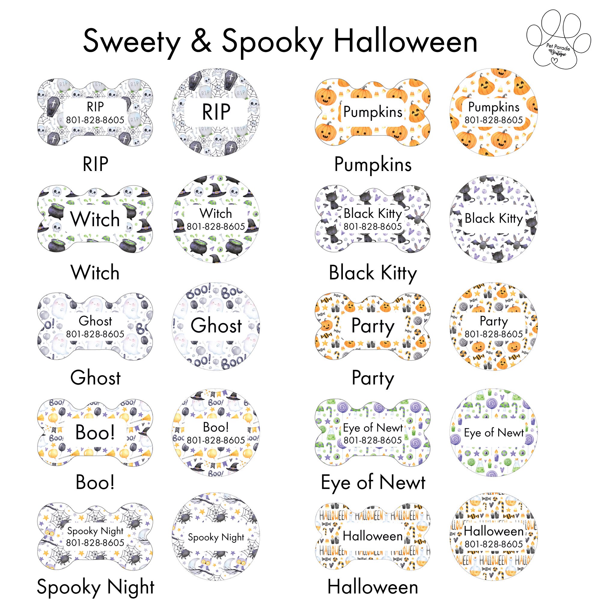Sweet & Spooky Halloween Collection Personalized Pet Tags | Etsy