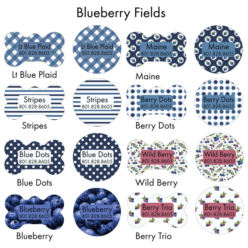 Blueberry Fields Collection Personalized Pet Tags Dog Tags | Etsy