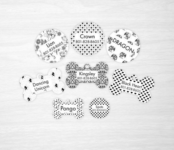 Majestic Black and White Collection Personalized Pet Tags | Etsy