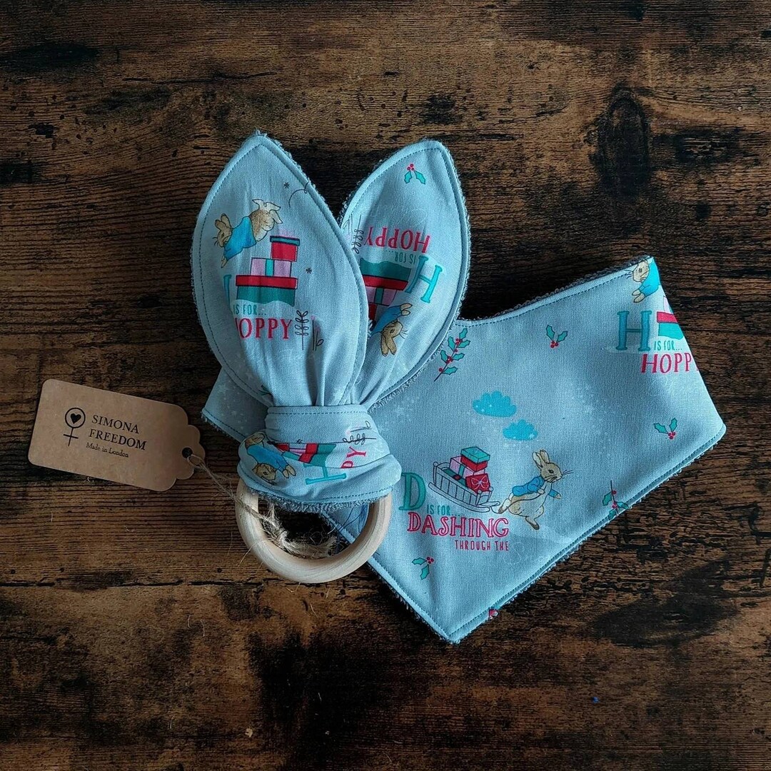 Peter Rabbit Christmas Grey Bandana Bib and Bunny Ears Teething Toy - Etsy