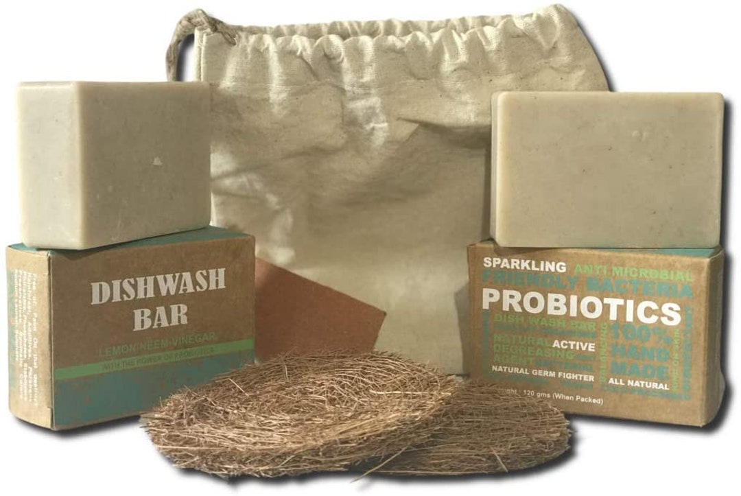 2 Probiotic Dish Bar Washing Soaps and 2 Free Utensils Coir Coconut ...