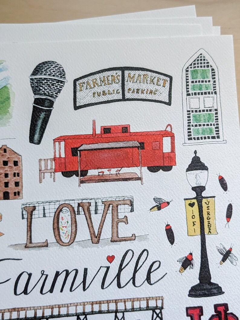 Farmville VA Art Print, Town Illustration, Farmville Art, Farmville ...