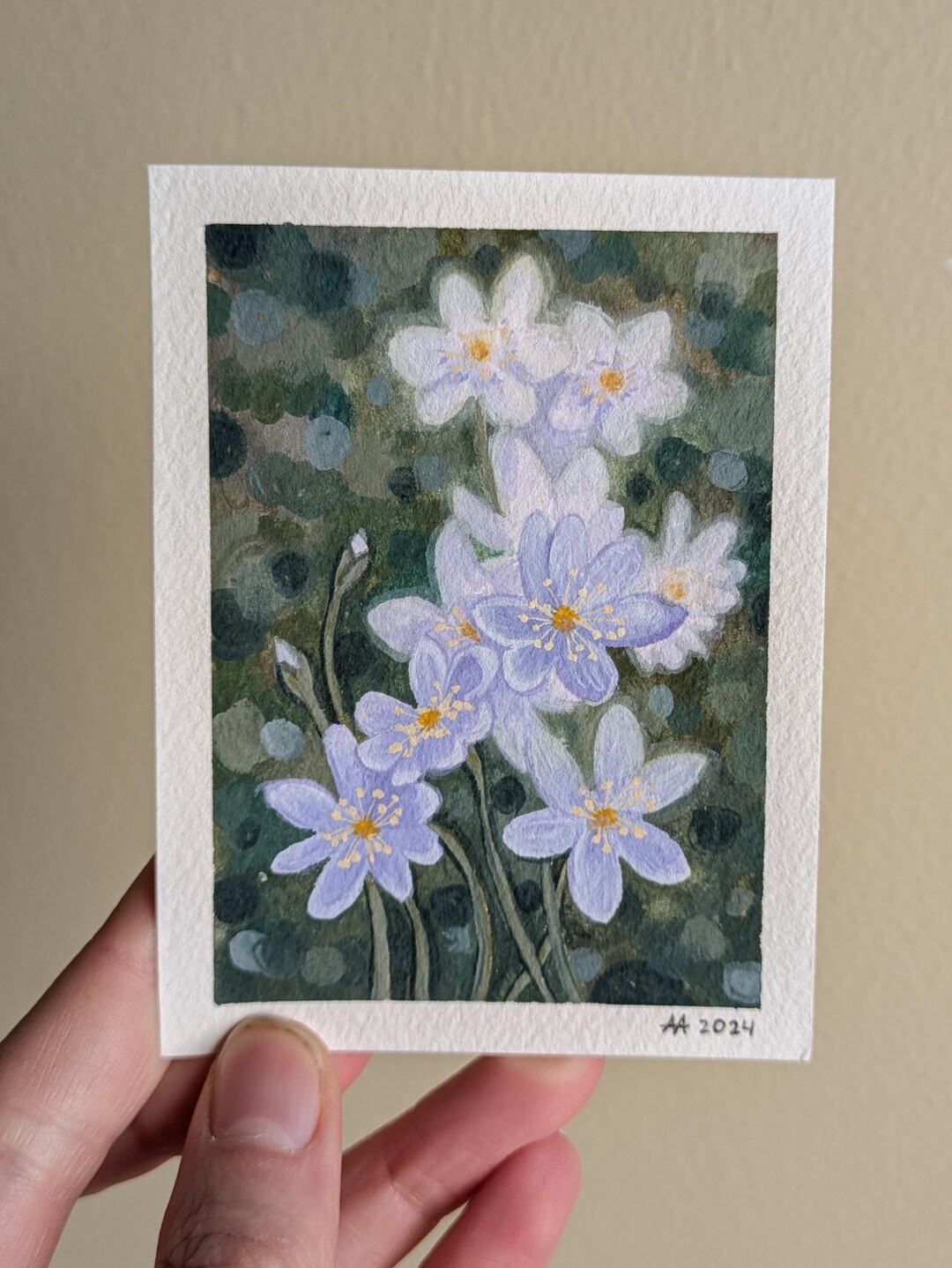 Original Hepatica Flower Painting, Tiny Paintings, Mini Paintings, Tiny ...