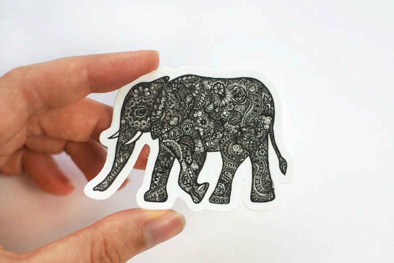 Elephant Vinyl Sticker, 3" Vinyl Sticker, Elephant Sticker, Hand Drawn ...
