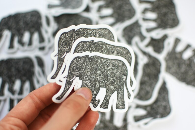 Elephant Vinyl Sticker, 3" Vinyl Sticker, Elephant Sticker, Hand Drawn ...