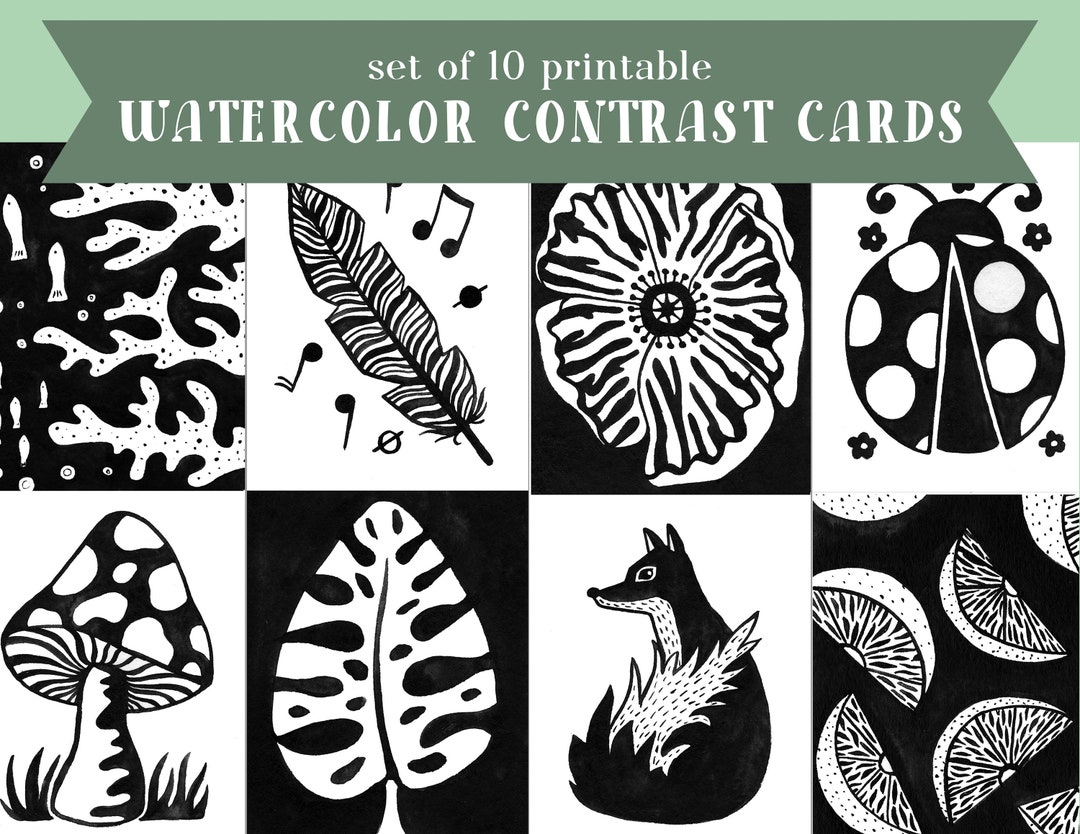 Baby Contrast Cards, High Contrast Cards, Watercolor Contrast Cards ...