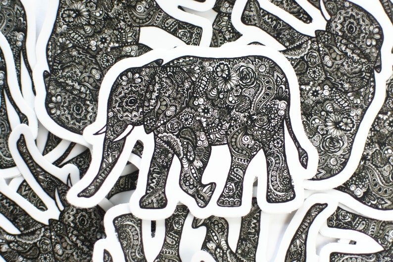 Elephant Vinyl Sticker, 3" Vinyl Sticker, Elephant Sticker, Hand Drawn ...