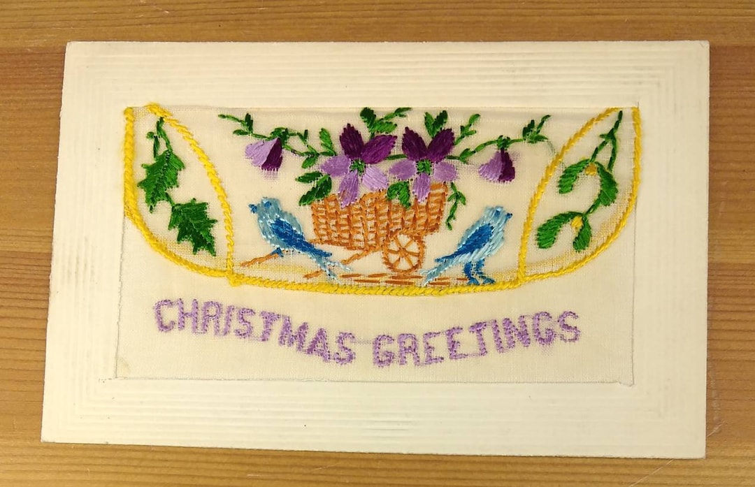 WW1 Embroidered Silk Postcard Christmas Greetings Pair of Bluebirds (D1) - Etsy