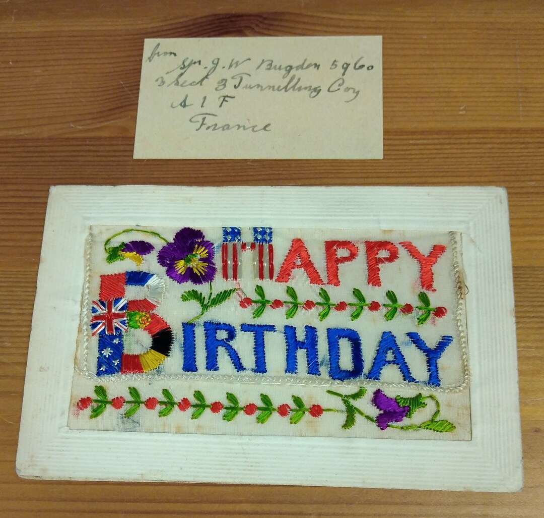 WW1 Embroidered Silk Postcard Happy Birthday Named Soldier of Tunneling ...