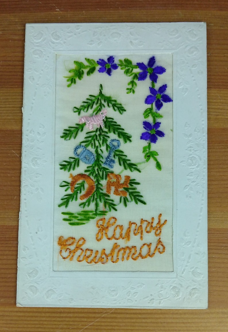 WW1 Embroidered Silk Postcard Happy Christmas Tree Adorned With Lucky Symbols (H1E) - Etsy