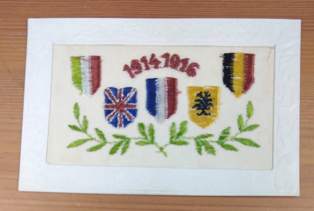 WW1 Embroidered Silk Postcard 1914 - 1916 Allied Flag Shields (C1A) - Etsy