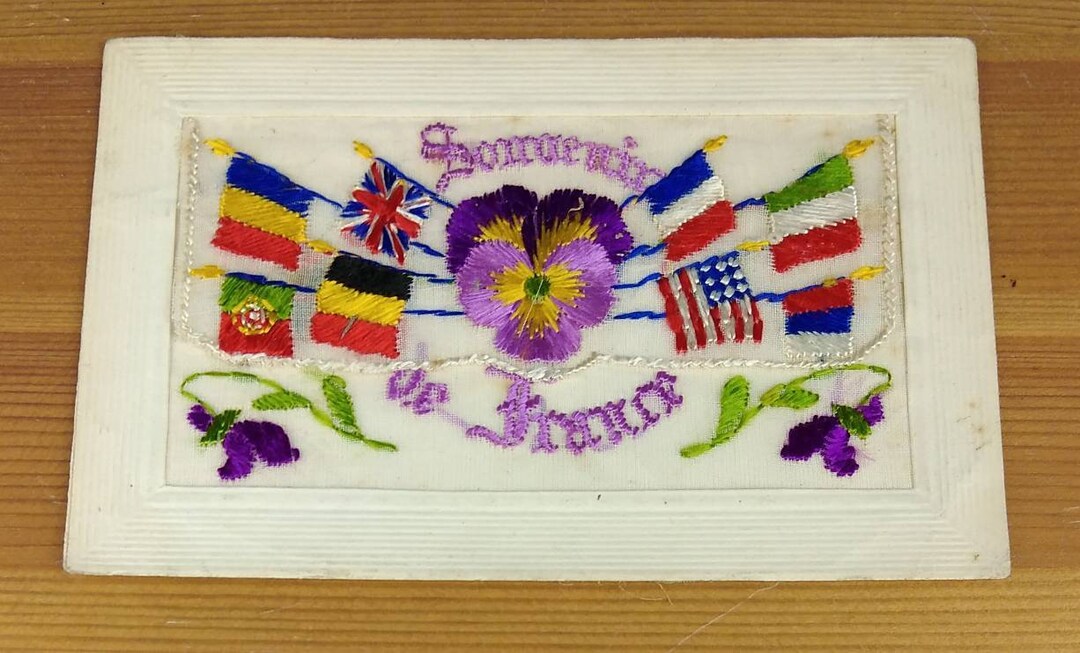 WW1 Embroidered Silk Postcard Souvenir De France Allies Flags (K1C) - Etsy