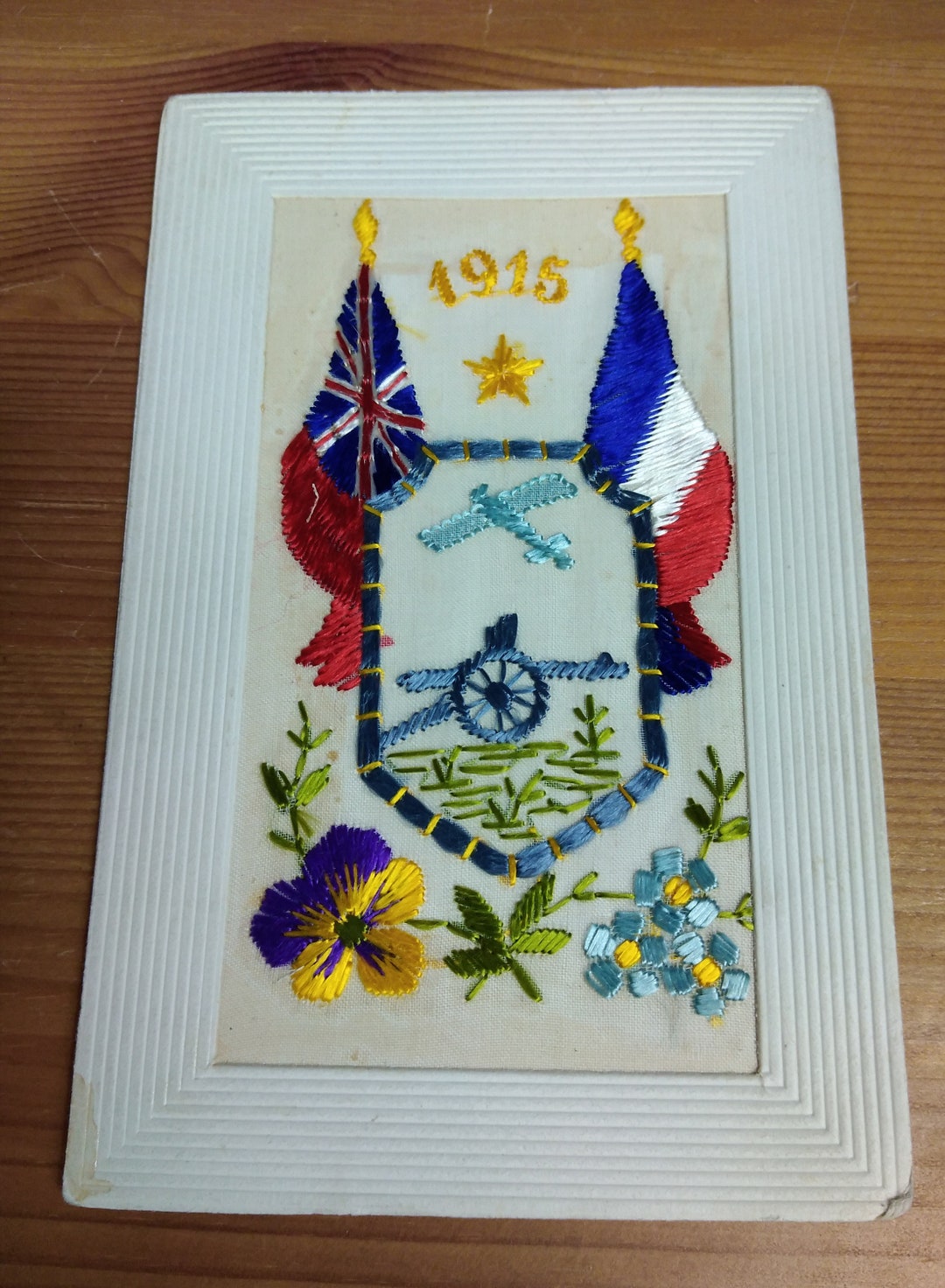 WW1 Embroidered Silk Postcard 1915 Cannon Flags and Aircraft K1B - Etsy