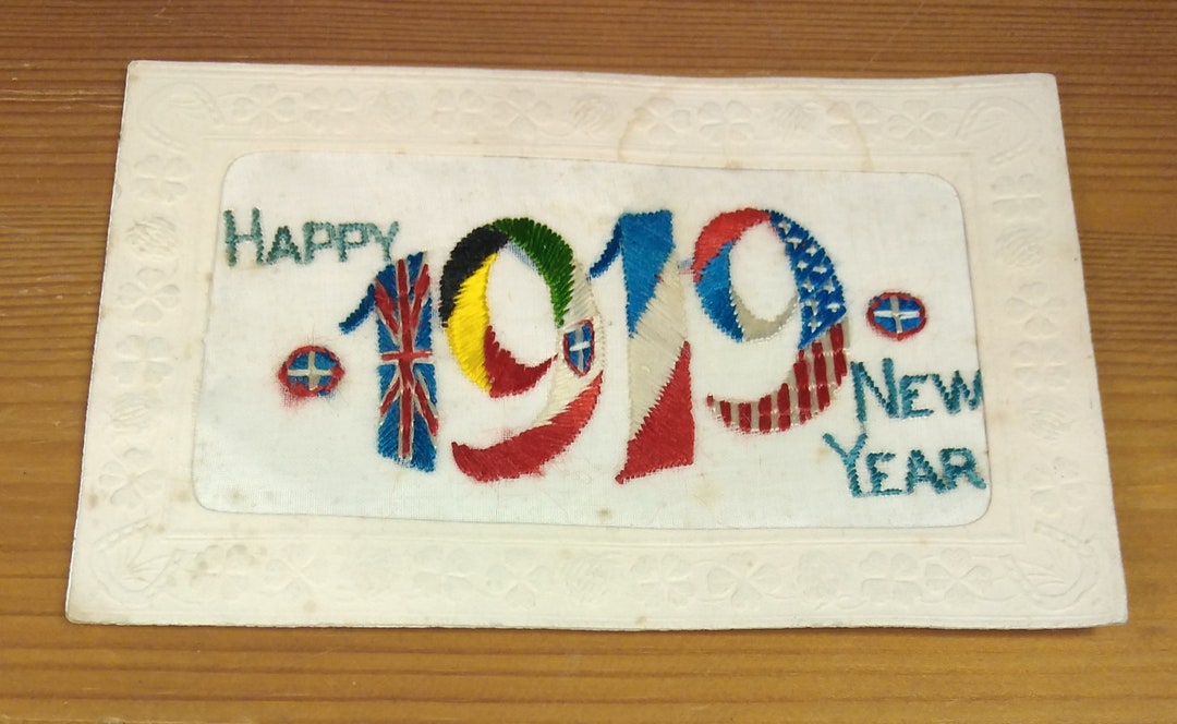 WW1 Embroidered Silk Postcard 1919 Happy New Year (K1) - Etsy