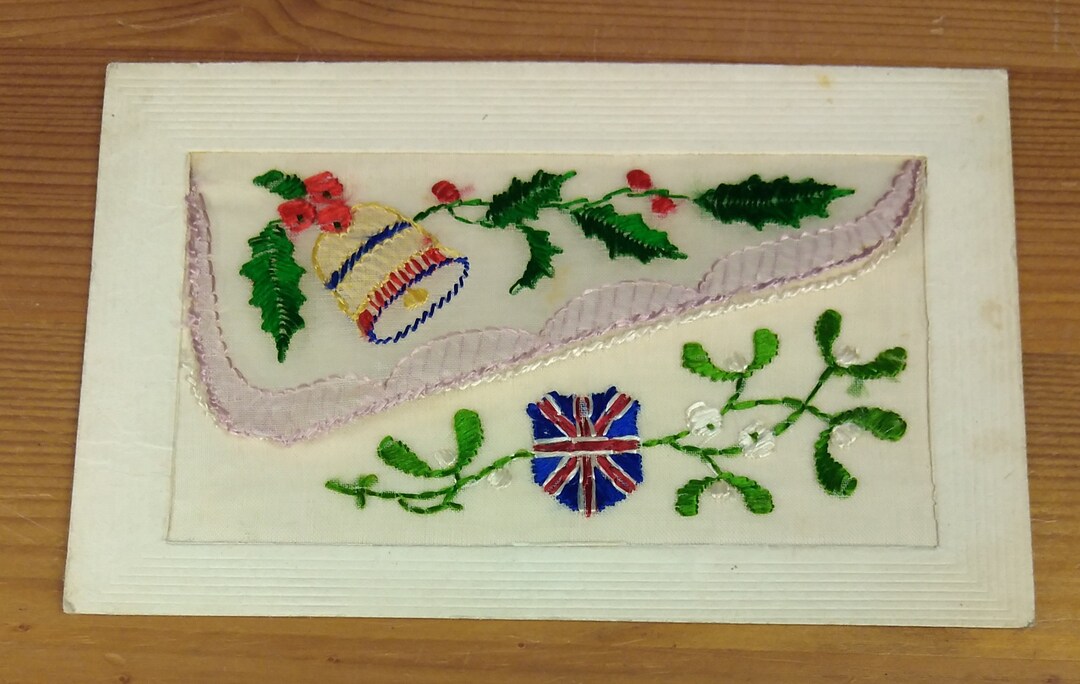 WW1 Embroidered Silk Postcard Bell , Holly, Mistletoe (A1B) - Etsy