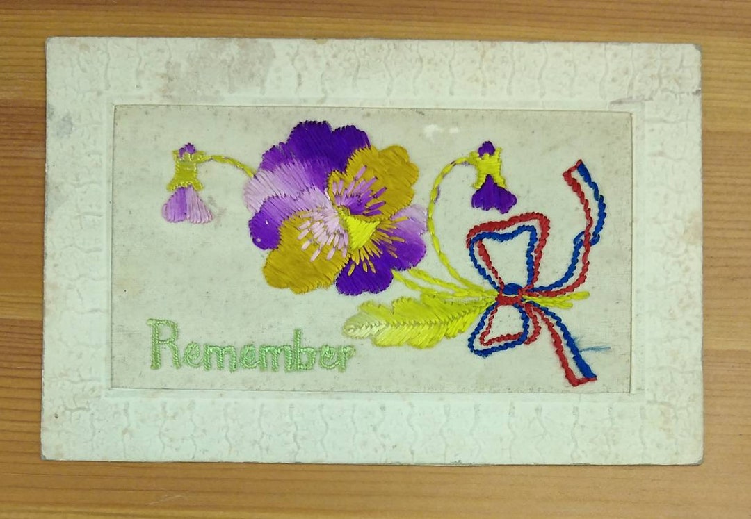 WW1 Embroidered Silk Postcard Remember (I1B) - Etsy