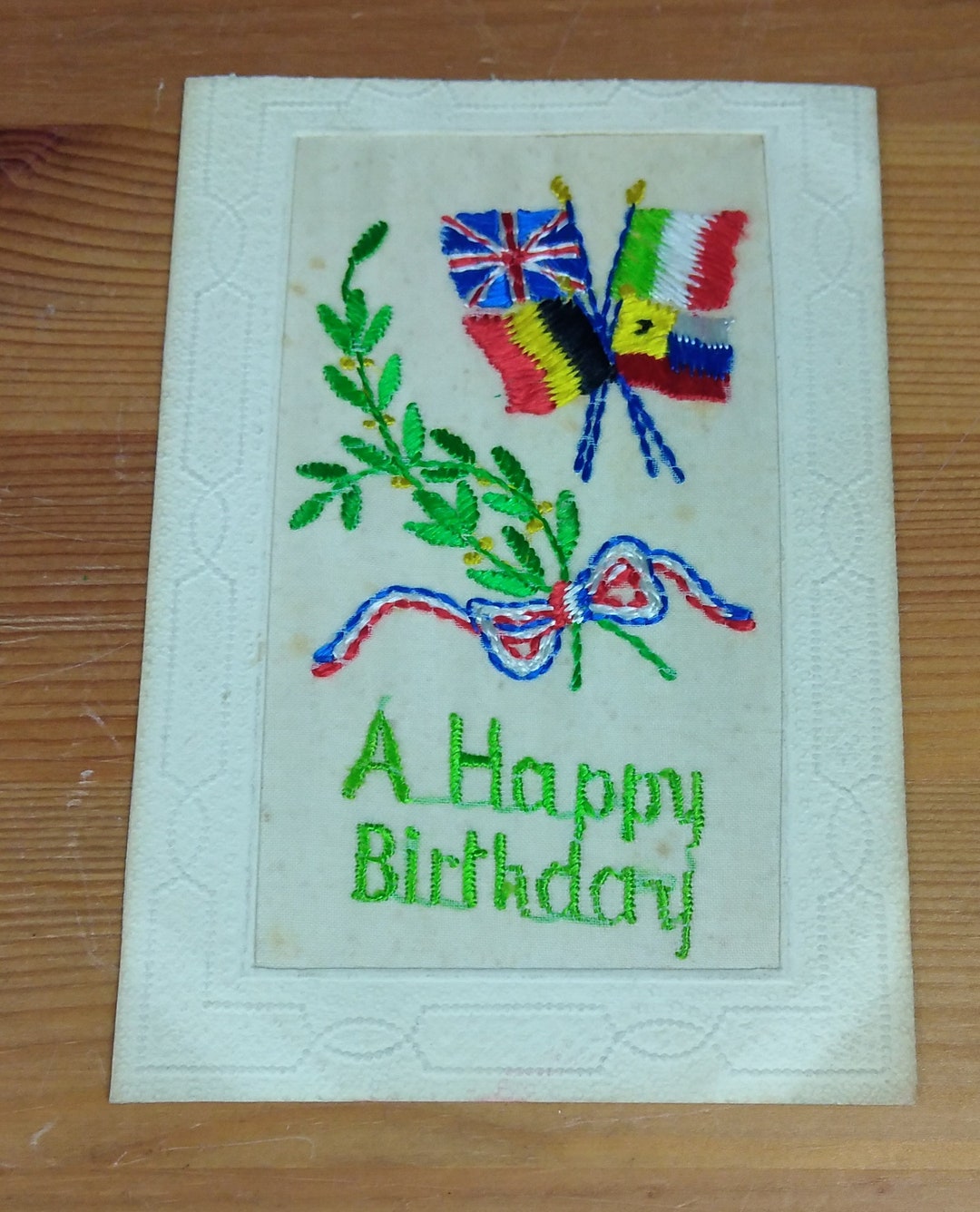 WW1 Embroidered Silk Postcard A Happy Birthday Dated to Rear 1917 (J1D ...