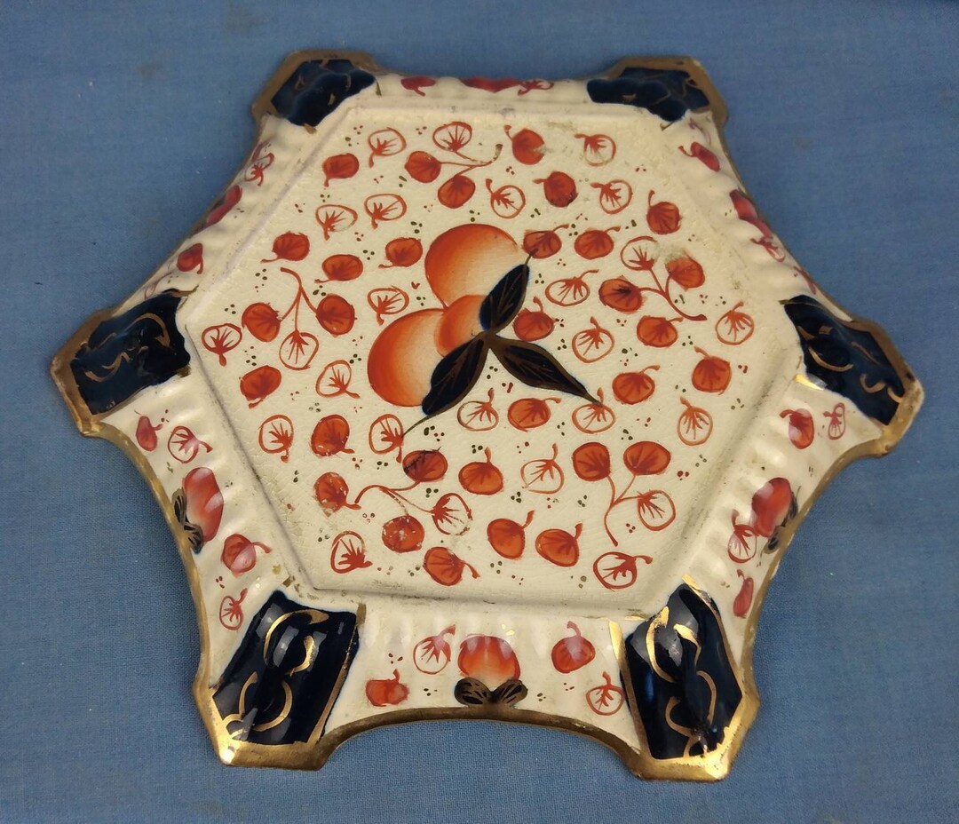 Antique Victorian Gaudy Welsh Tea Pot Stand / Trivet Imari Oyster ...
