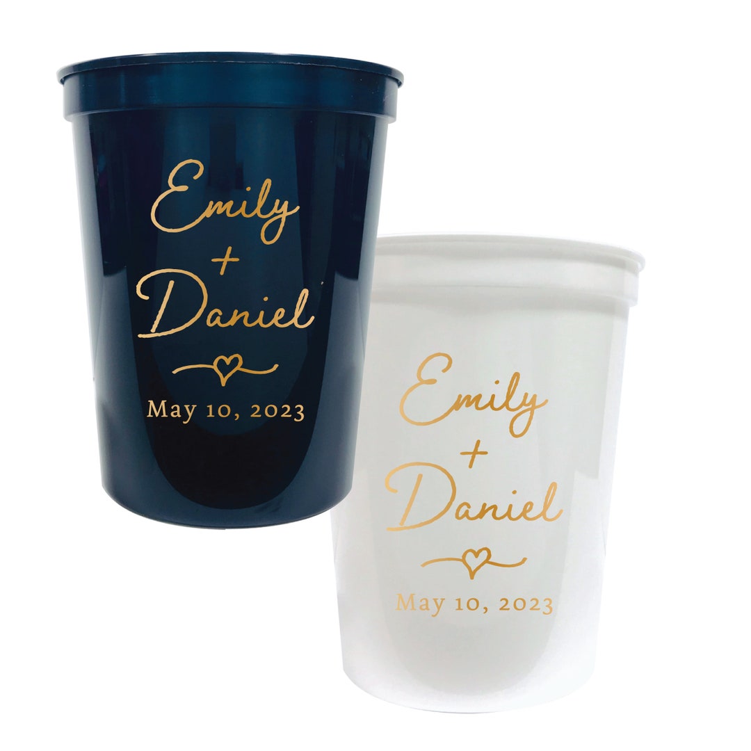 16oz Custom Printed Plastic Cups for Wedding, Engagement Party or ...