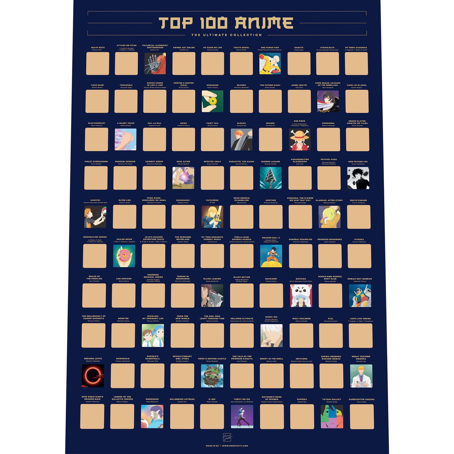 100 Anime Scratch off Poster - Top Japanese Animation of All Time ...
