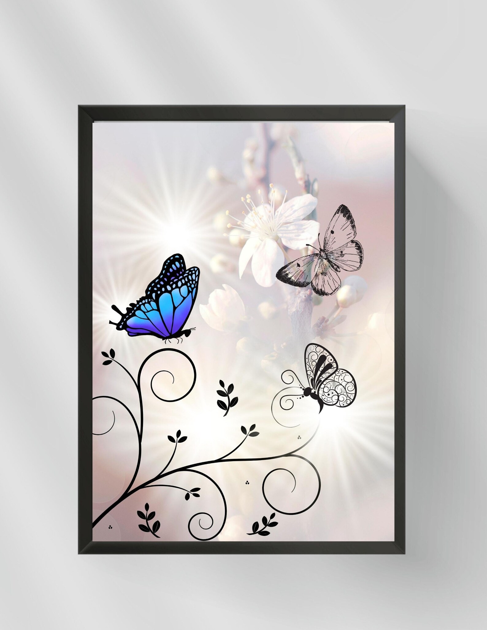 Upright Blue Butterfly Digital Print for Girls Room Wall Decor - Etsy