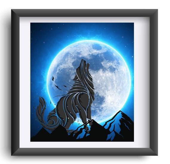 Wolf Howling at the Full Moon Digital Print or Canvas Wall Art - Etsy