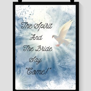 Spirit and the Bride Say, Come! Dove on a Blue Watercolor Background ...