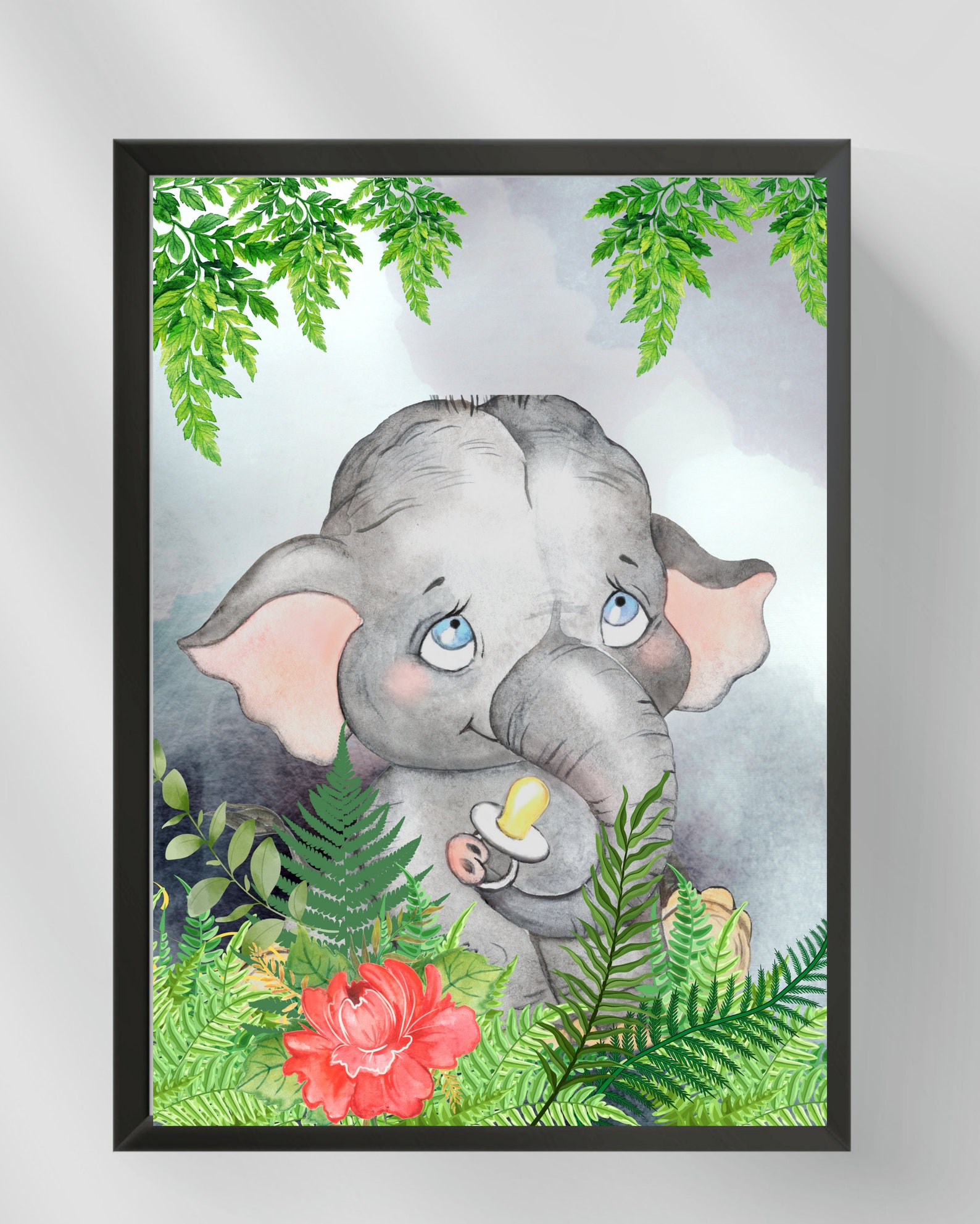 Jungle Babies - Elephant With "binky" Digital Print - Etsy