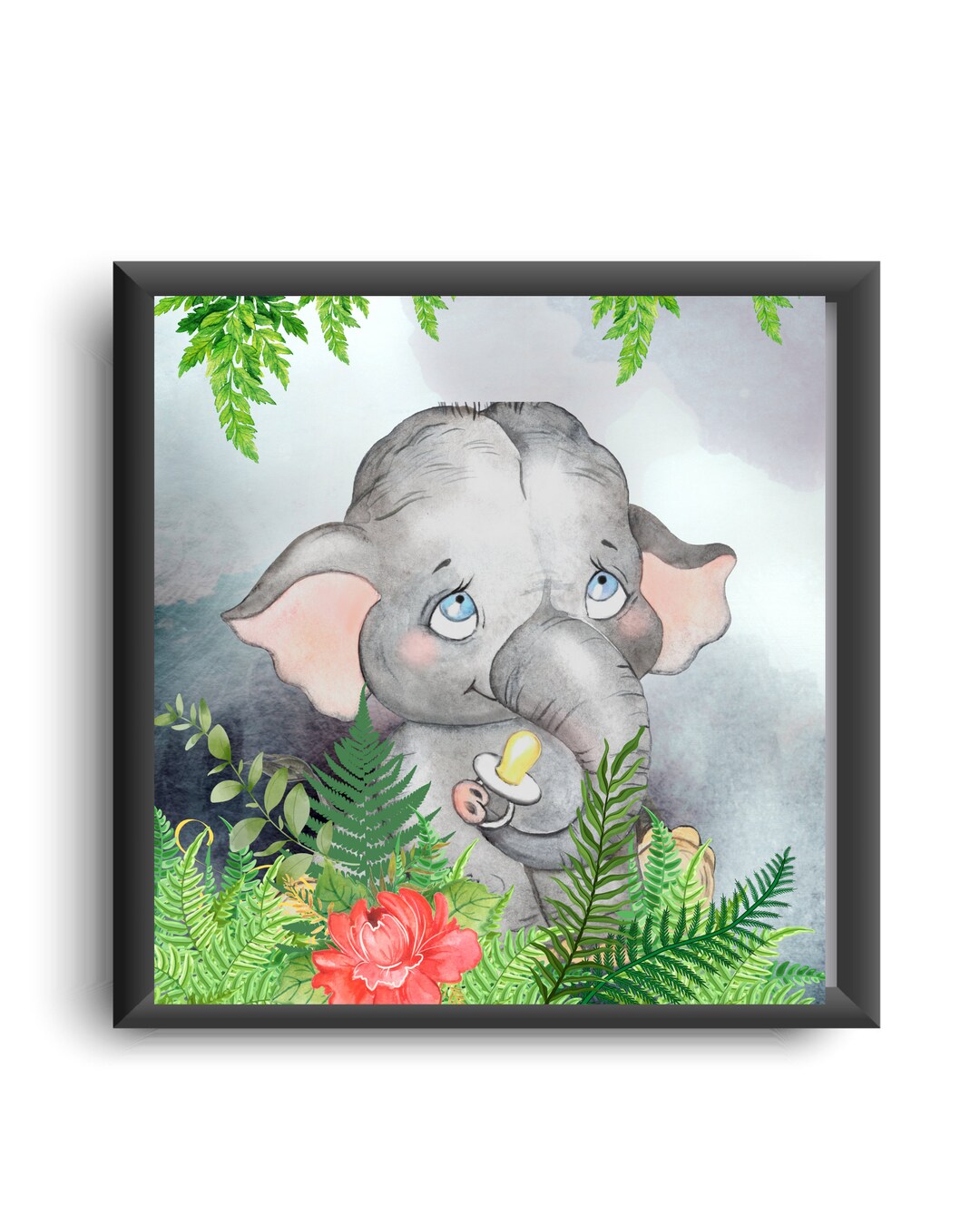 Jungle Babies - Elephant With "binky" Digital Print - Etsy