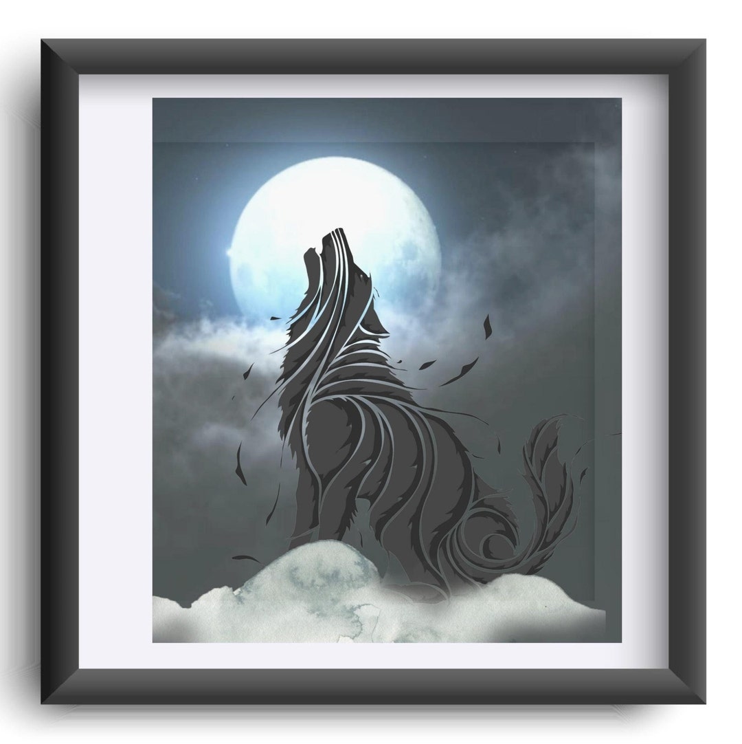 Wolf Howling at the Moon in the Mist Digital Print or Canvas Wall Art ...