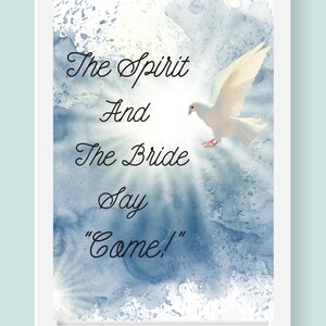 Spirit and the Bride Say, Come! Dove on a Blue Watercolor Background ...