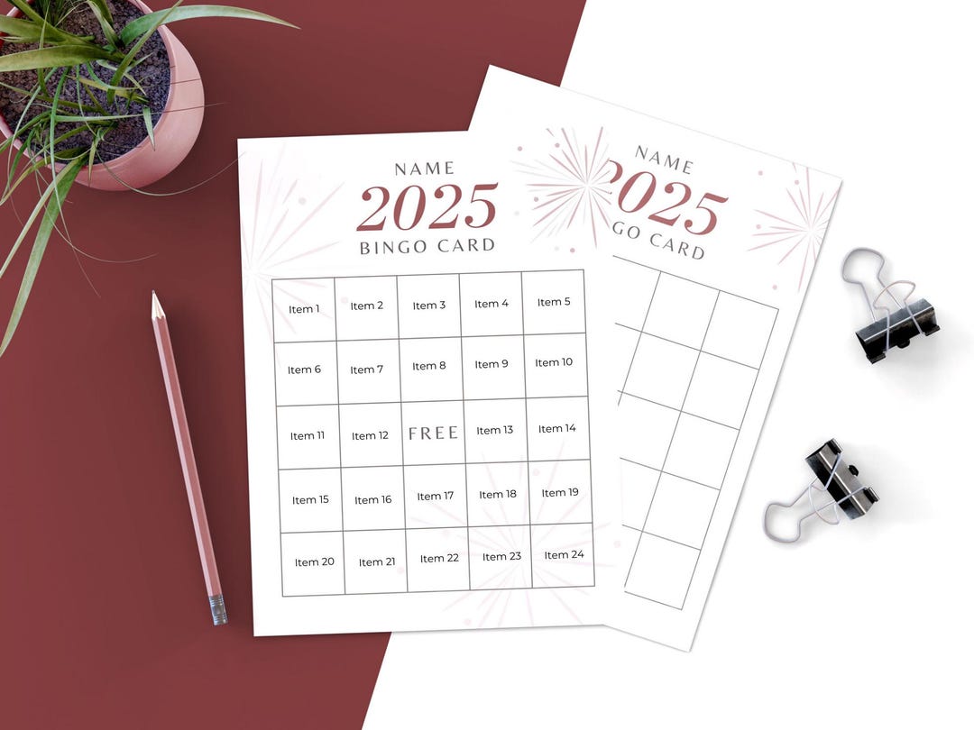 2025 New Year Bingo Card Template | Editable Canva Design With Firework ...