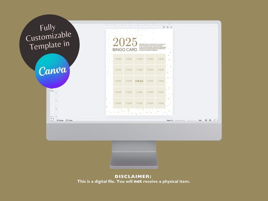 2025 New Year Bingo Card | Editable Canva Template | Neutral Gold ...