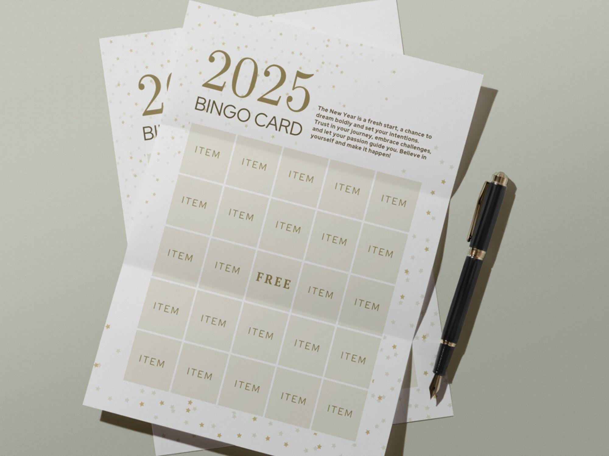 2025 New Year Bingo Card | Editable Canva Template | Neutral Gold ...