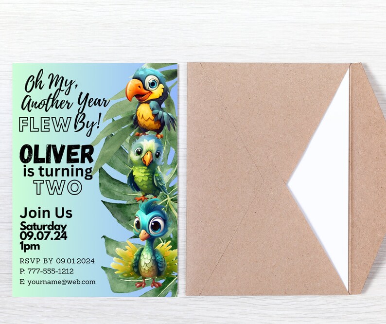 Bird Kids Party Invitation Parrot Invitation Editable Kids Invitation ...