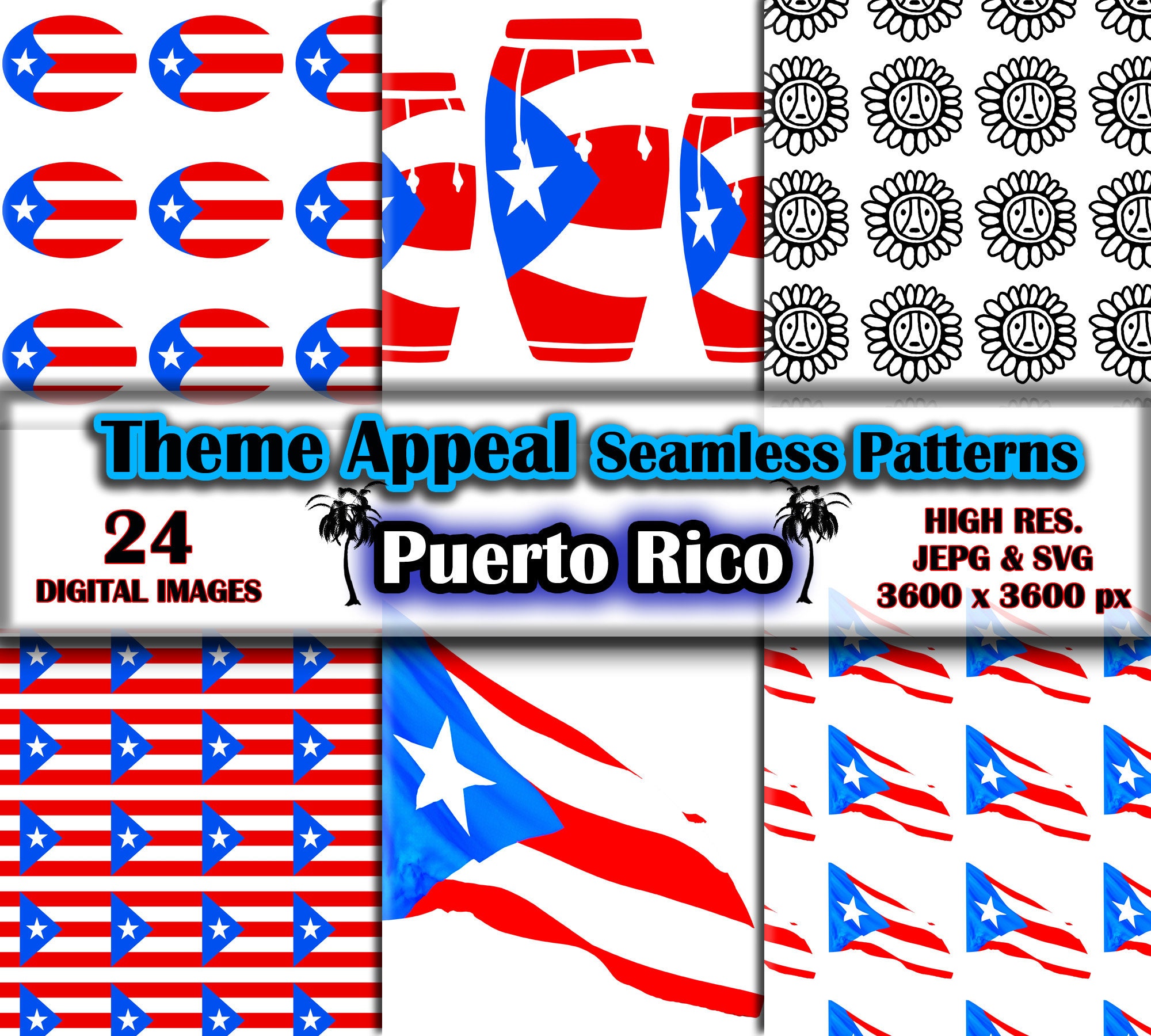 24 Images Puerto Rico Digital Seamless Designs - High Res. Jpeg and SVG ...