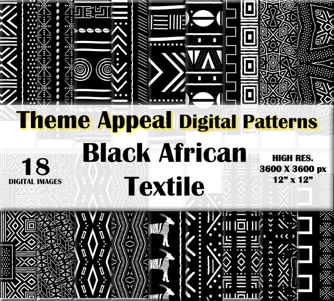18 Black African Textile Digital Patterns - High Res. Digital Paper ...